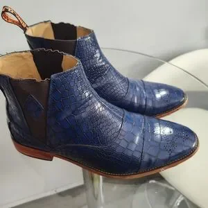 Shoes | Crocodile Embossed Blue Boots | Poshmark